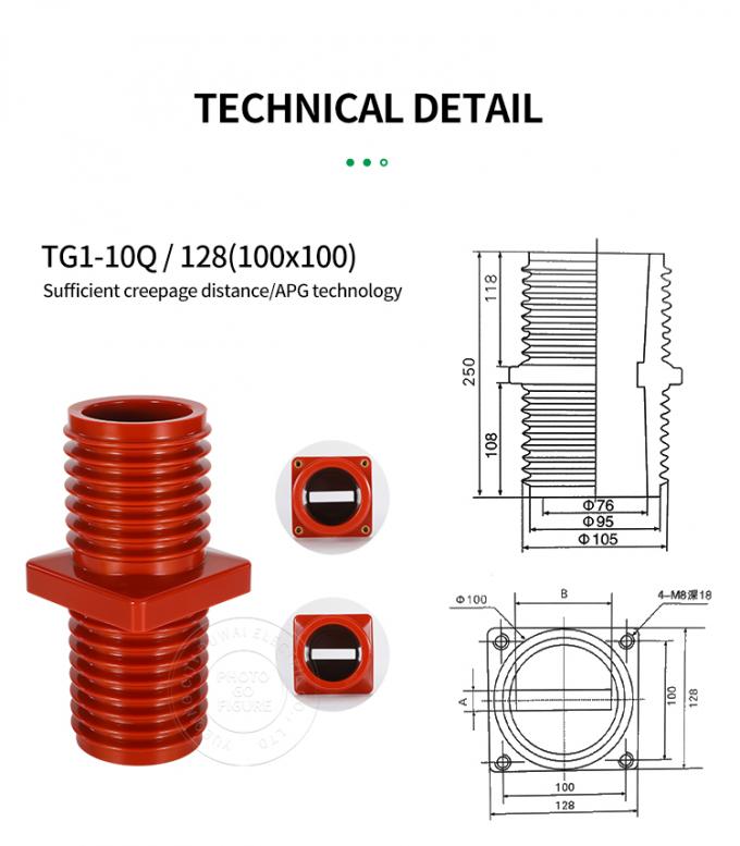 TG1-10Q 128 Epoxy Resin Composite Bushing 100X100 12KV Wall For KYN28 ...
